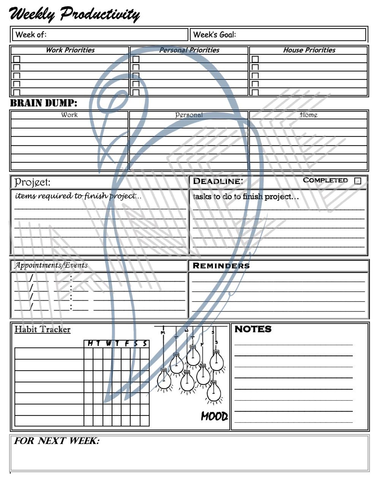 Weekly Productivity Tracker Printable | Digital Planner PDF | Task ...