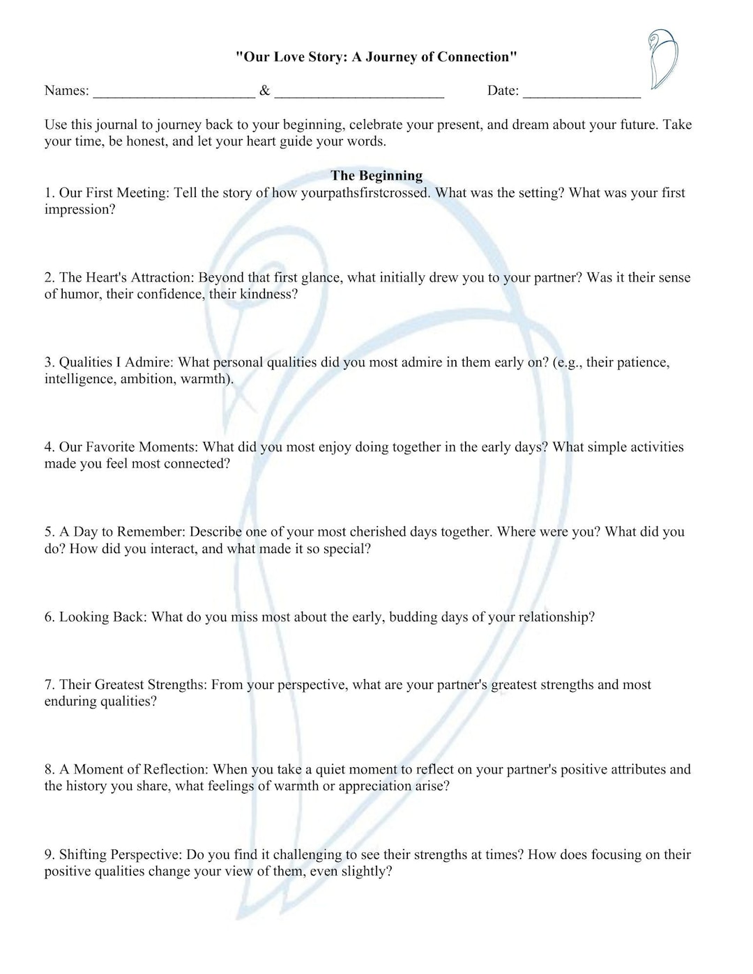 Reconnect & Love Story Worksheet | Couples | Relationship Reflection ...