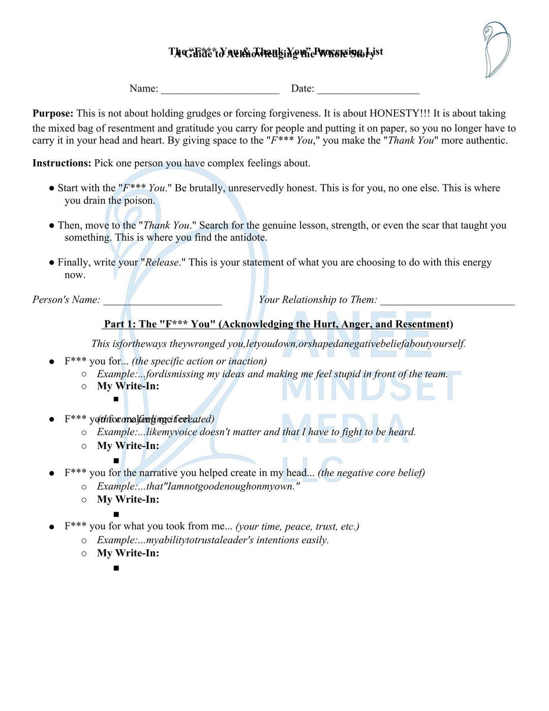 F*** You & Thank You Worksheet | Personal Growth, Self-reflection Tool ...