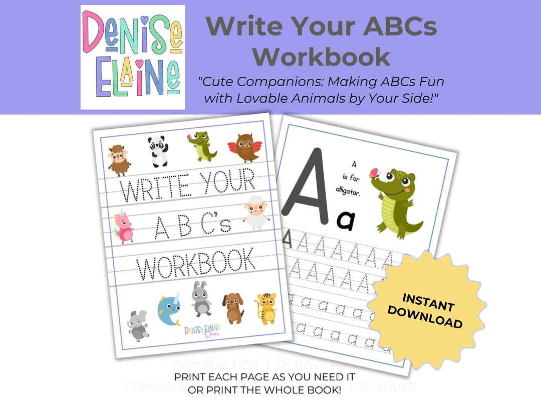 Write Your Abcs Workbook Alphabet Practice Homeschool Worksheets Letter ...