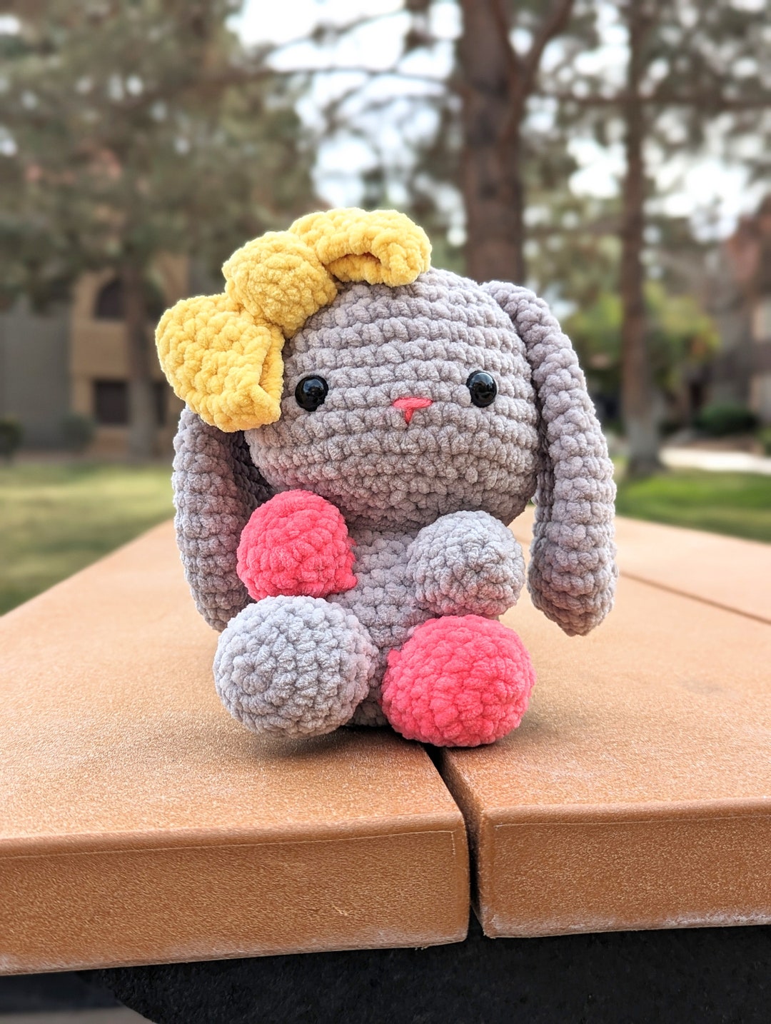 Crochet Bunny Plushie With Bow Handmade - Etsy