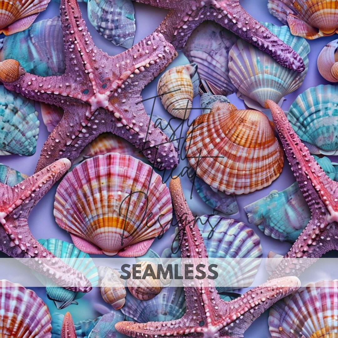 Seamless Soft Purple and Blue Sea Shell Repeating Pattern | 12x12 Inch ...