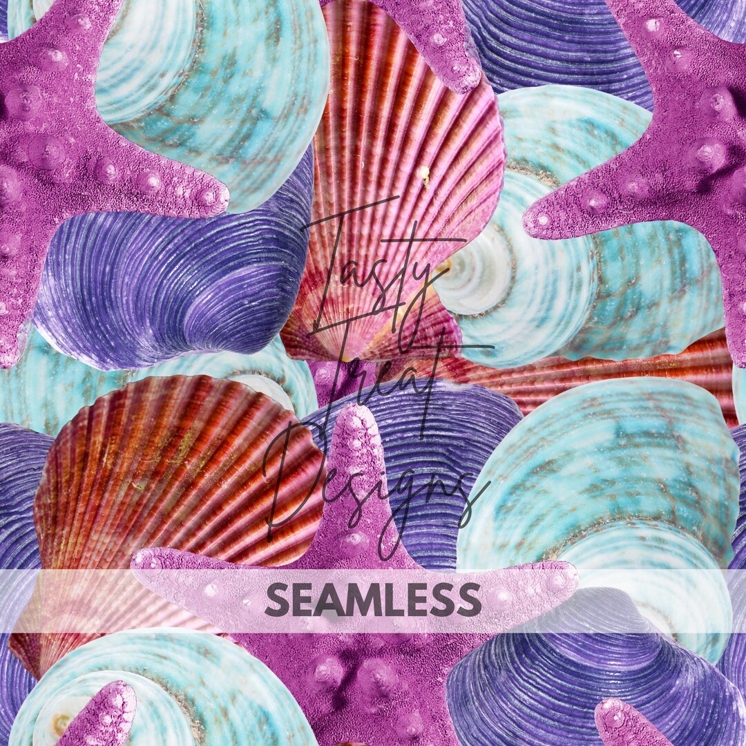 Seamless Pretty Purple and Blue Sea Shell Repeating Pattern 12x12 Inch ...