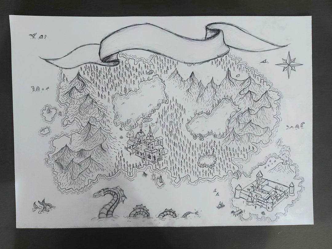 A3 Hand Drawn Fantasy Map Print - Etsy