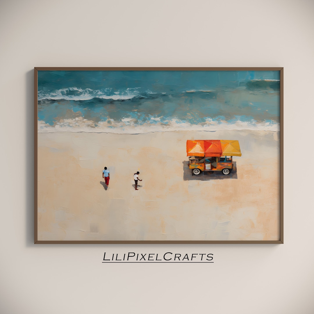 Beach Cottage Wall Art, Coastal Printable Wall Art Retro Ocean Print in ...