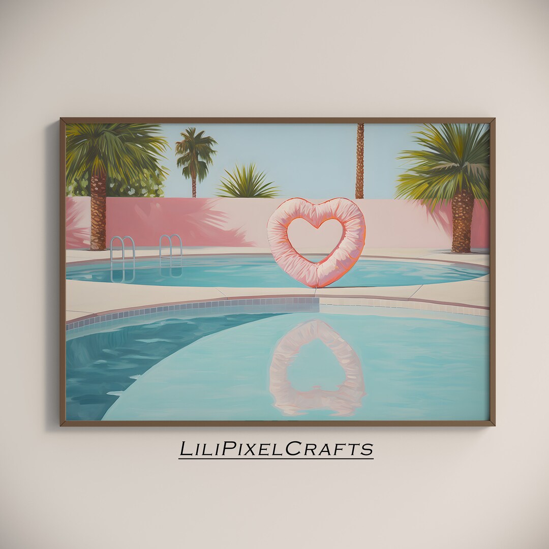 Swimming Pool Art Retro Los Angeles Pool Watercolor Painting, Retro ...