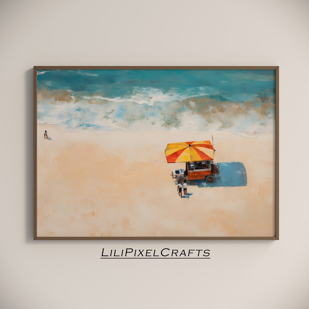 Beach Cottage Wall Art, Coastal Printable Wall Art Retro Ocean Print in ...