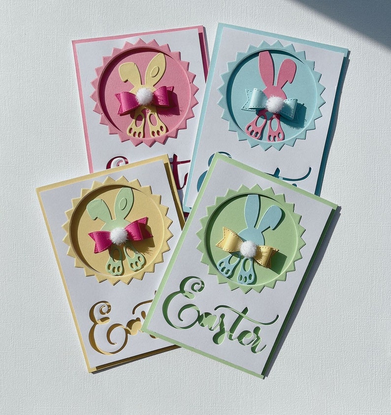 Set Easter Bunny Cards Handcrafted Easter Bunny Cards Unique & Adorable ...
