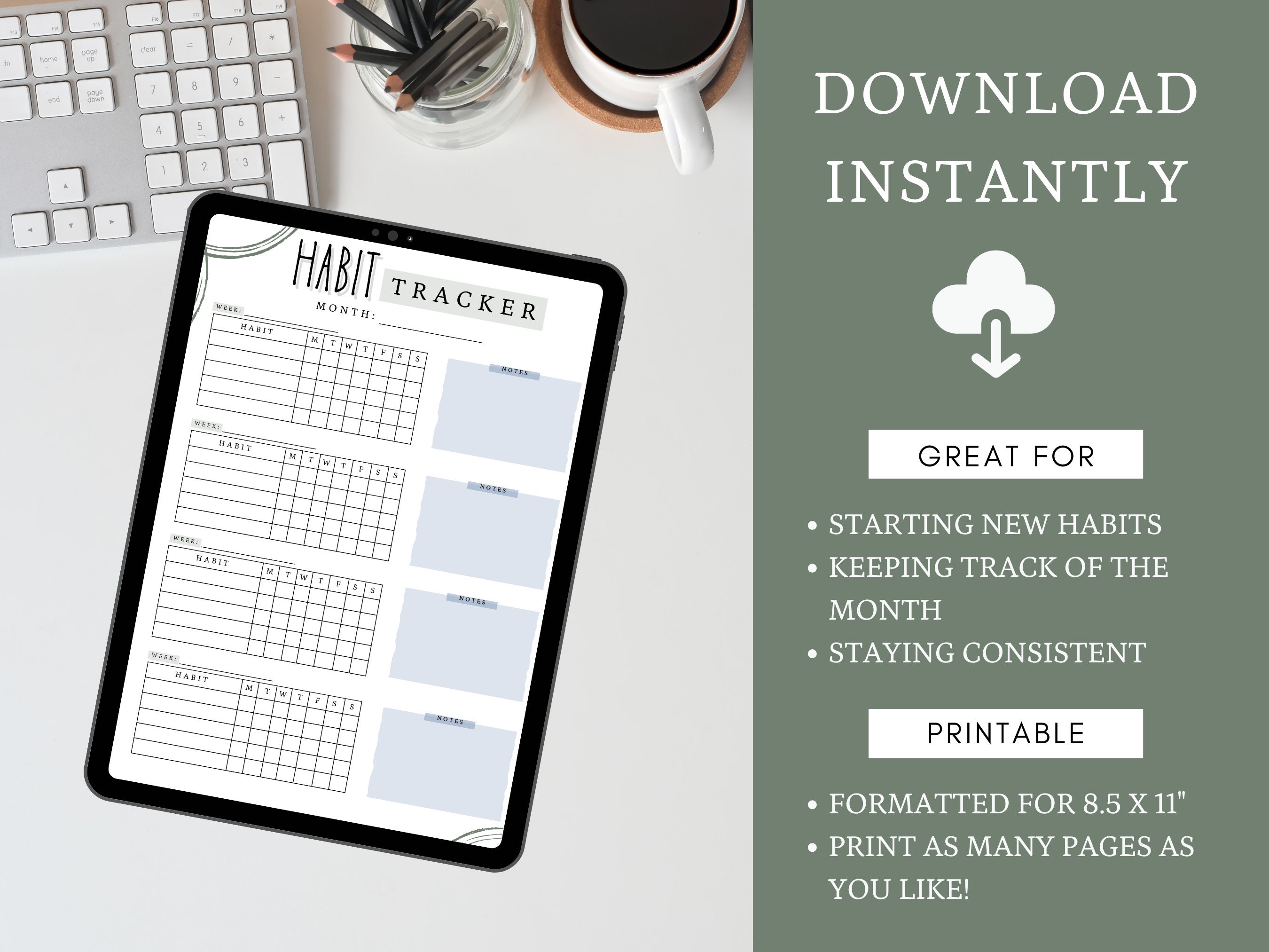 Monthly Habit Tracker Printable Bundle, Habit Tracker Template, Routine ...