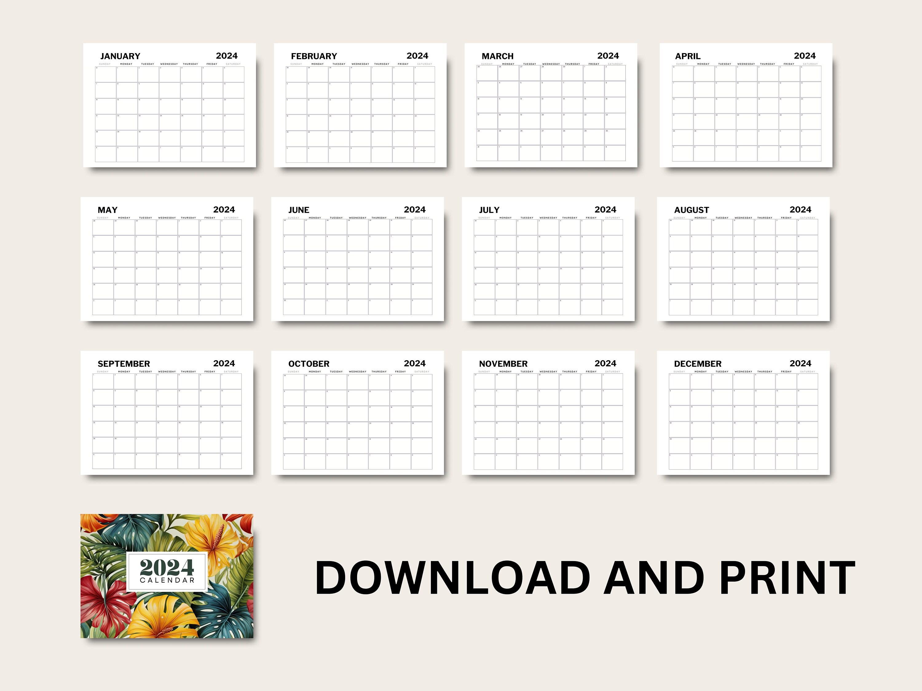 Digital Calendar 2024 Printable Template Digital Template Digital ...