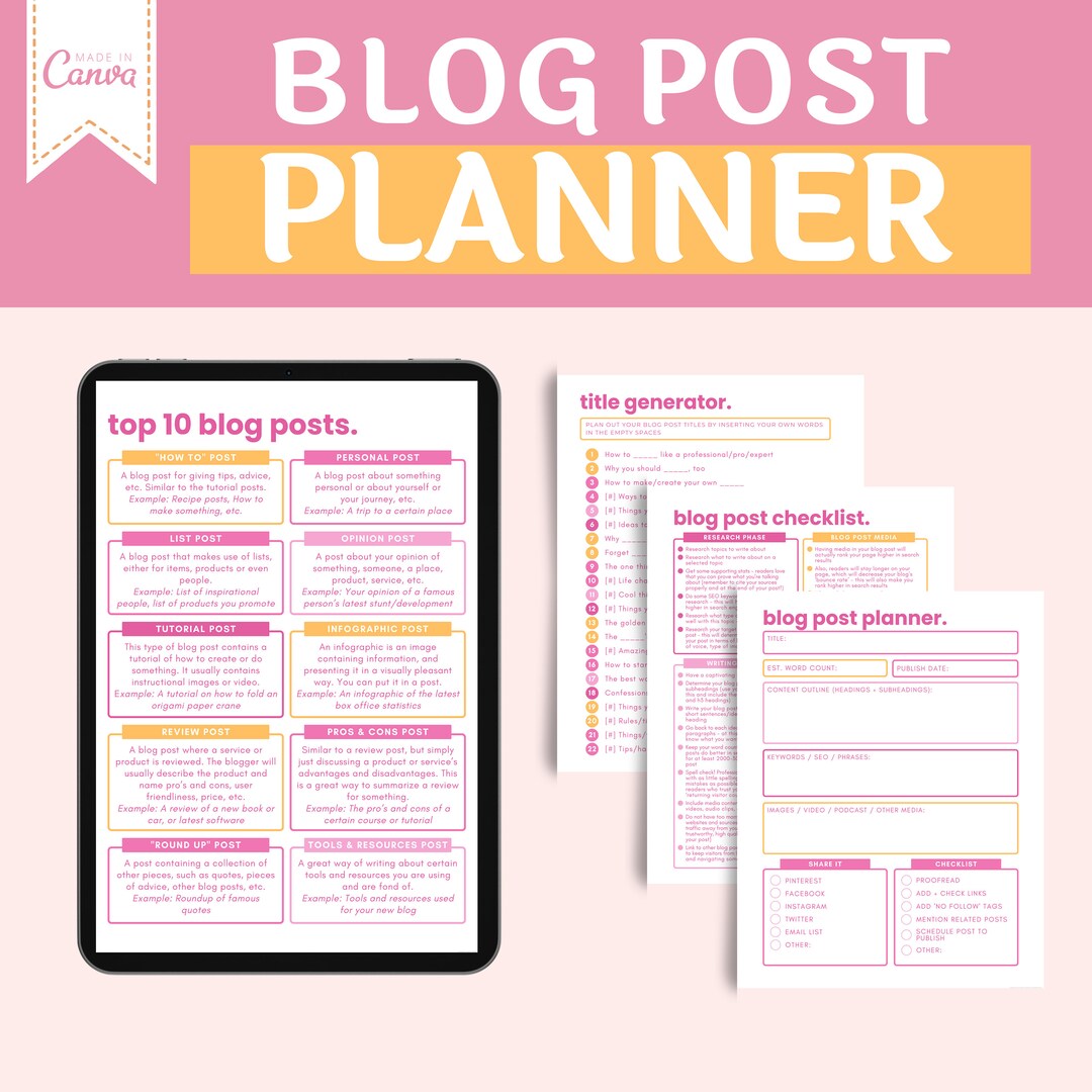 Blog Post Planner Template 2024 Canva Planner Template Digital and ...