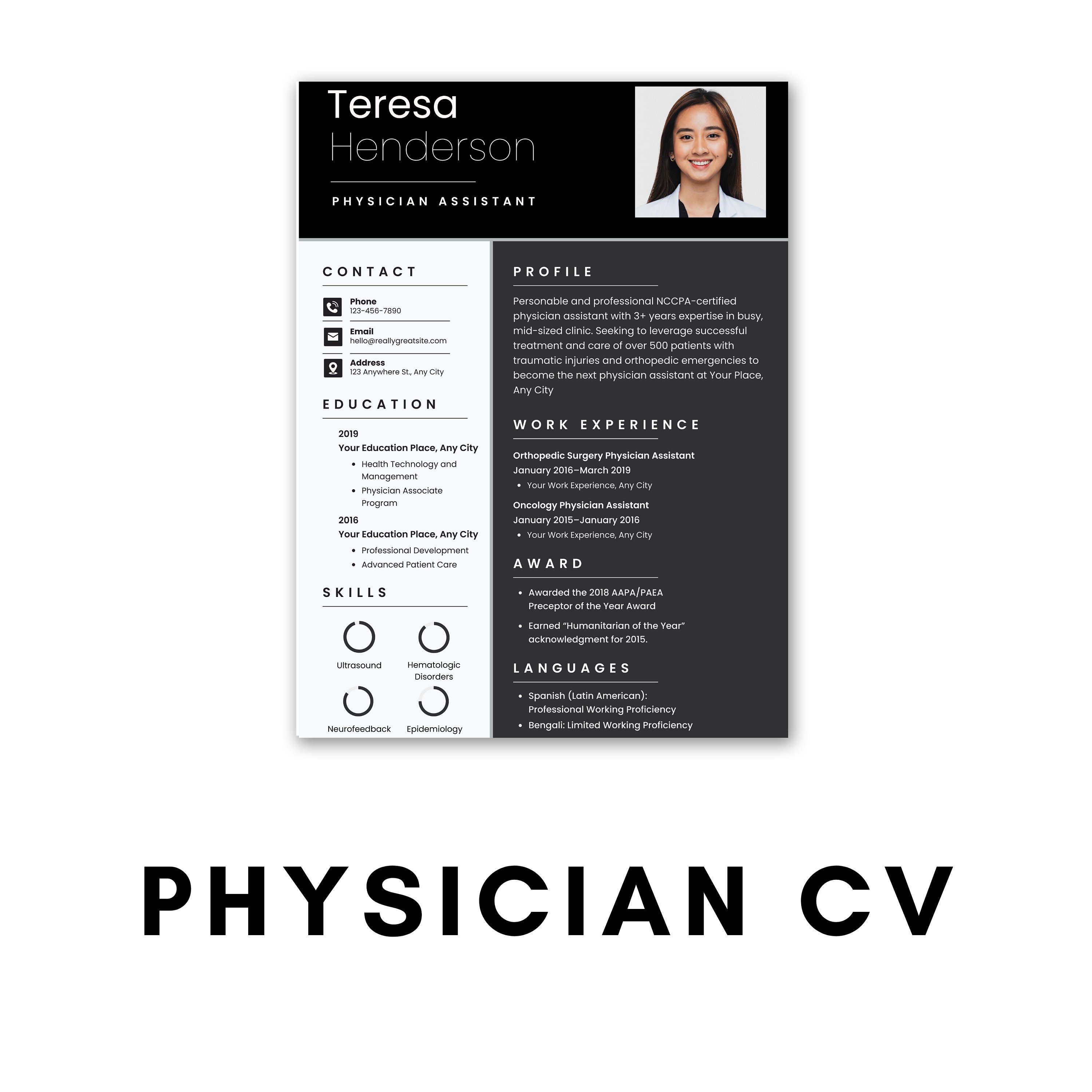 Cv Template Physician Cv Physician Cv Template for Physician Doctor Cv ...