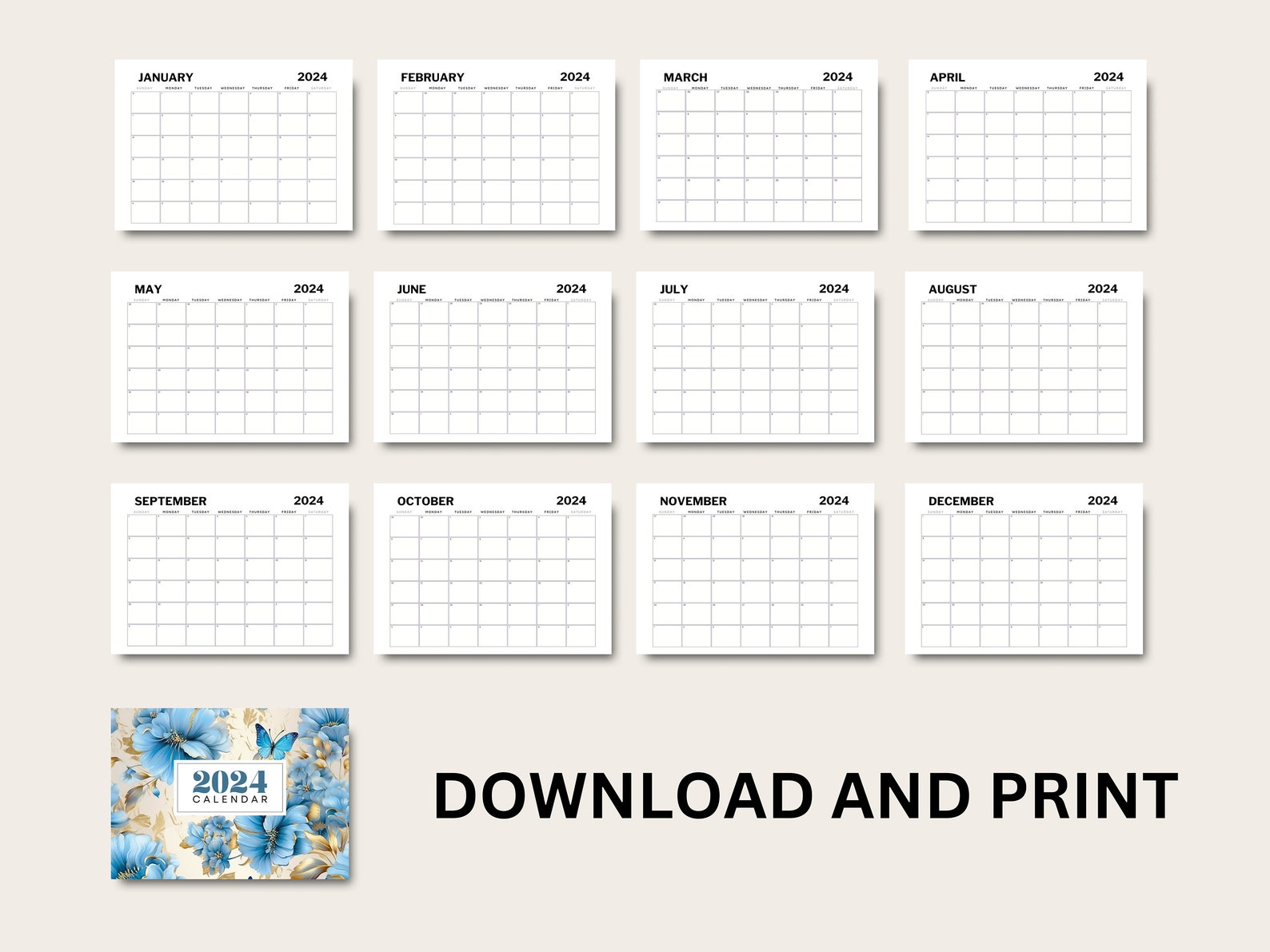 Monthly Calendar 2024 Template Digital Template Digital Calendar ...