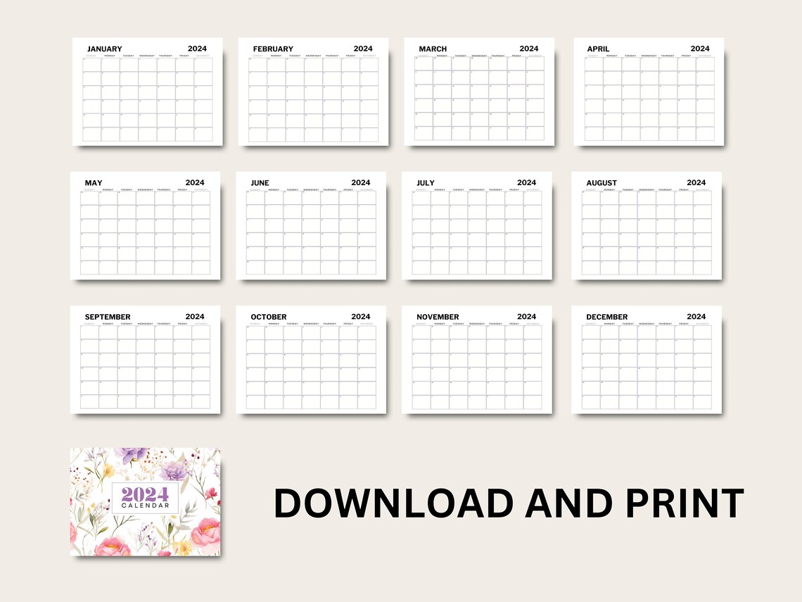 2024 Printable Calendar Custom Calendar Canva Template Digital Template ...