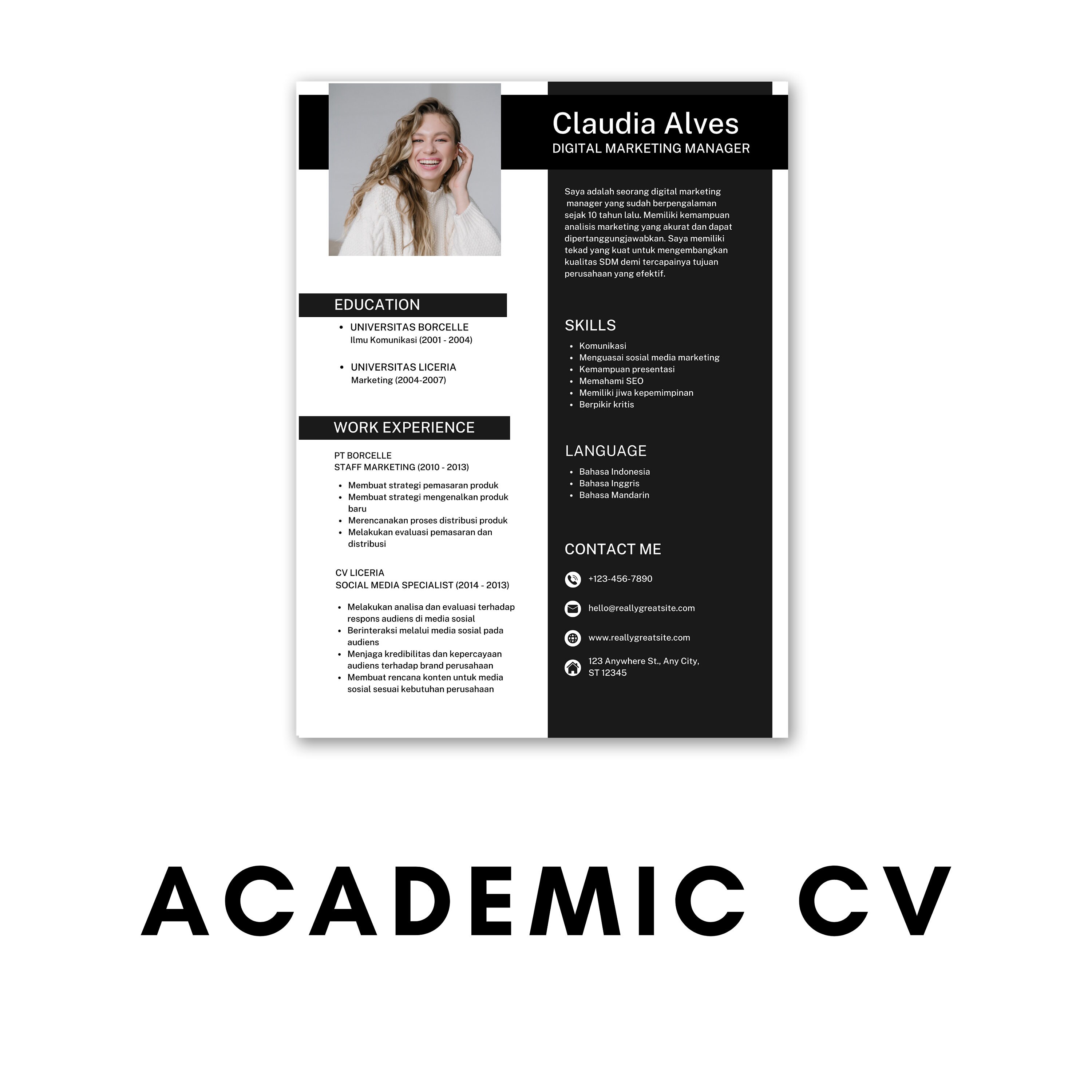 Academic CV Template Black Canva Cv Templates Cv Template Grad School ...