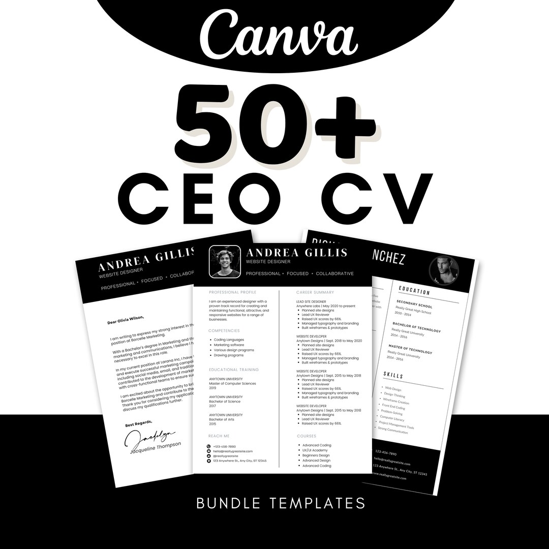 CEO CV Black Canva Cv Templates Cv Template Editable Professional Cv ...