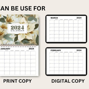 Flower Calendar 2024 Printable Template Digital Template Digital ...