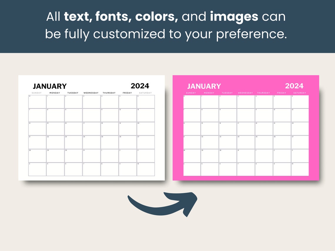 Monthly Calendar 2024 Template Digital Template Digital Calendar ...