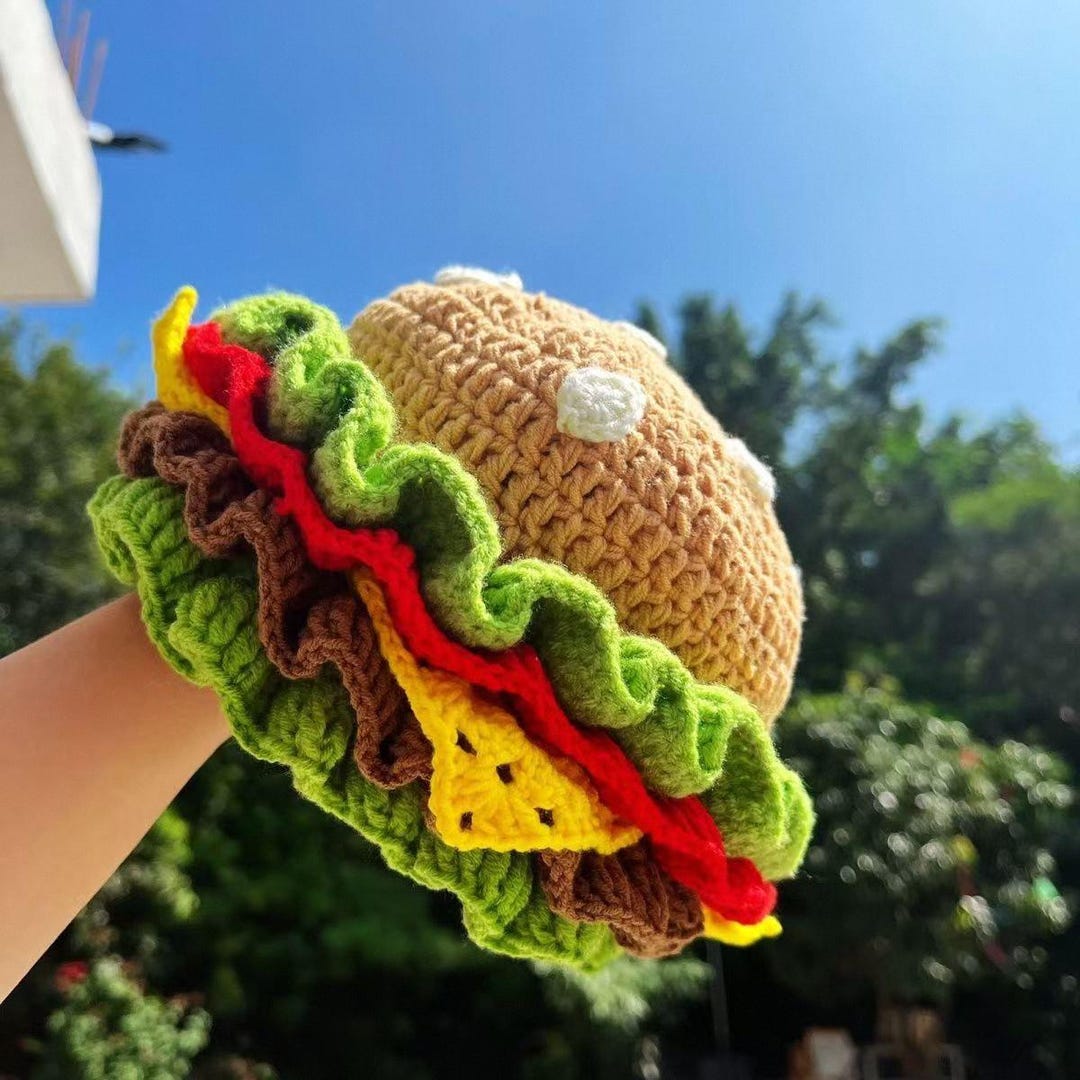 Hand-woven Hamburger Hat Creative Food Hat Wool Hat Cute Warm ...