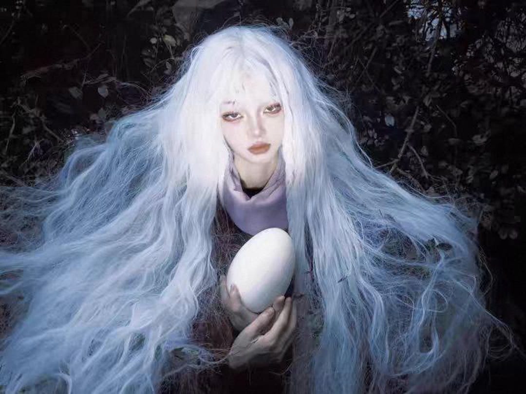 White Wool Curly Super Long Wig White Natural Bangs Wig Role Play Wig ...