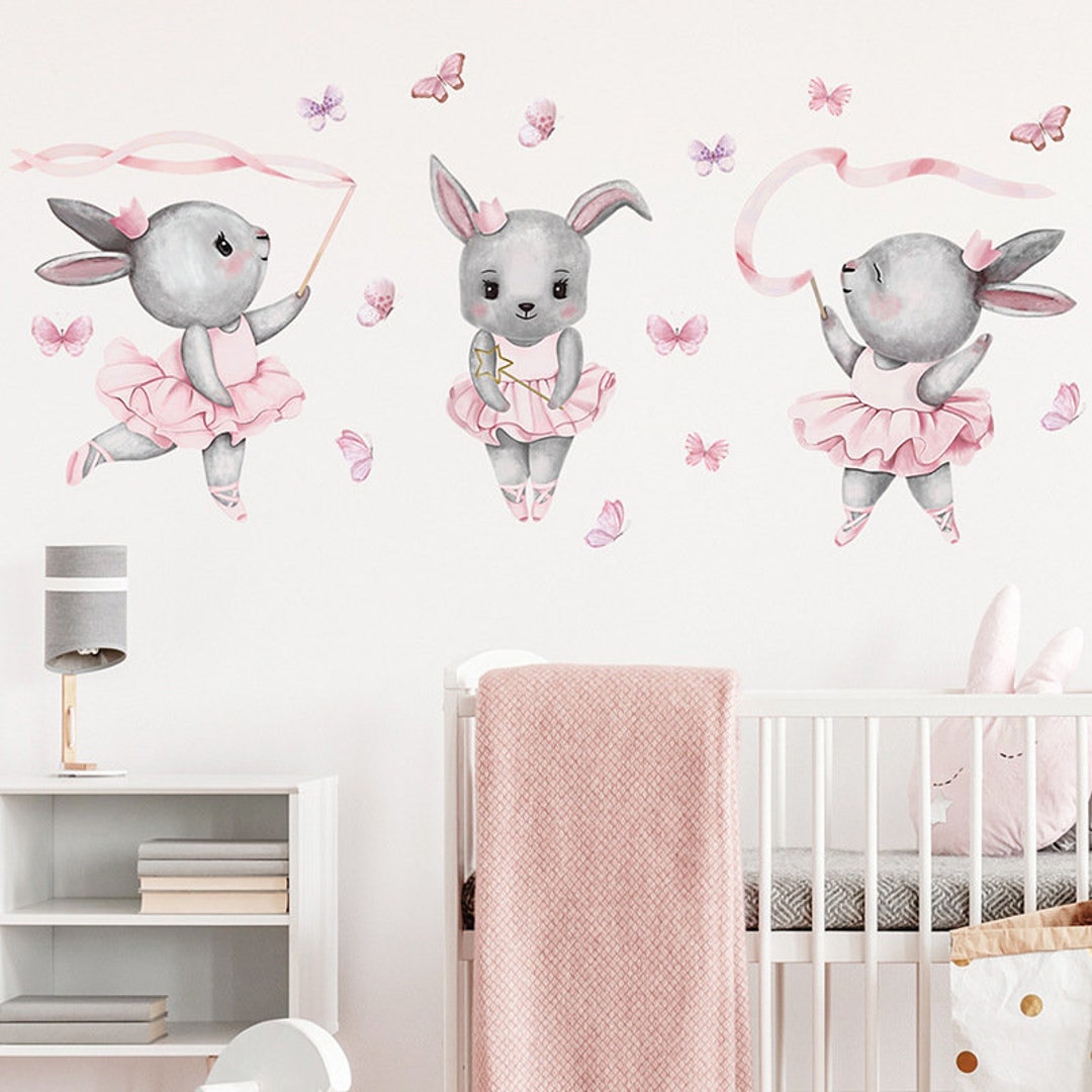 Self-adhesive Adorable Critters Pink Gown Cute Gray Rabbit Wall Decor ...