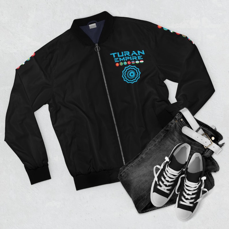 Turan Empire Black Men's Bomber Jacket (AOP), Turan Design Black Jacket ...
