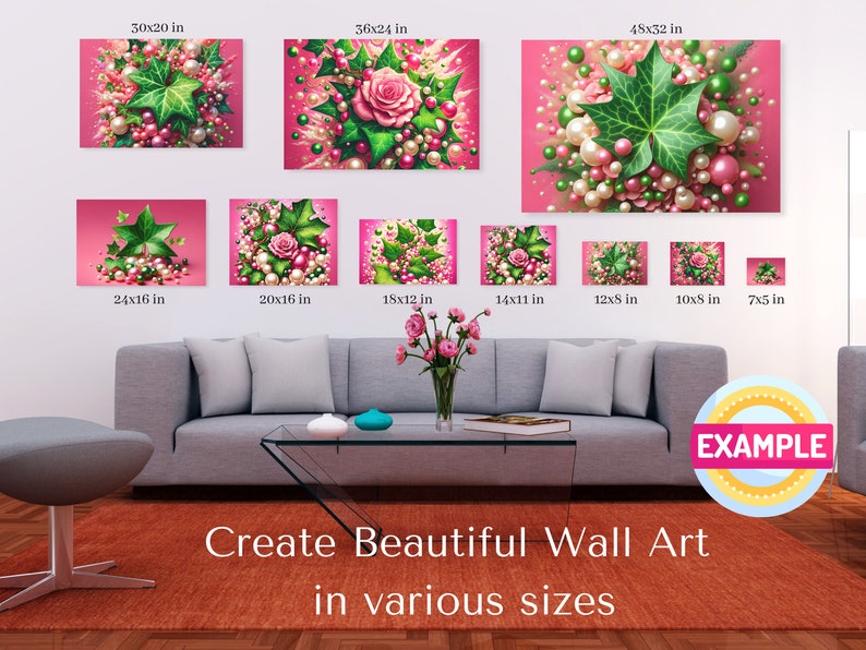 Premium Digital Art - Pink and Green Ivy Leaf | Printable Wall Art ...