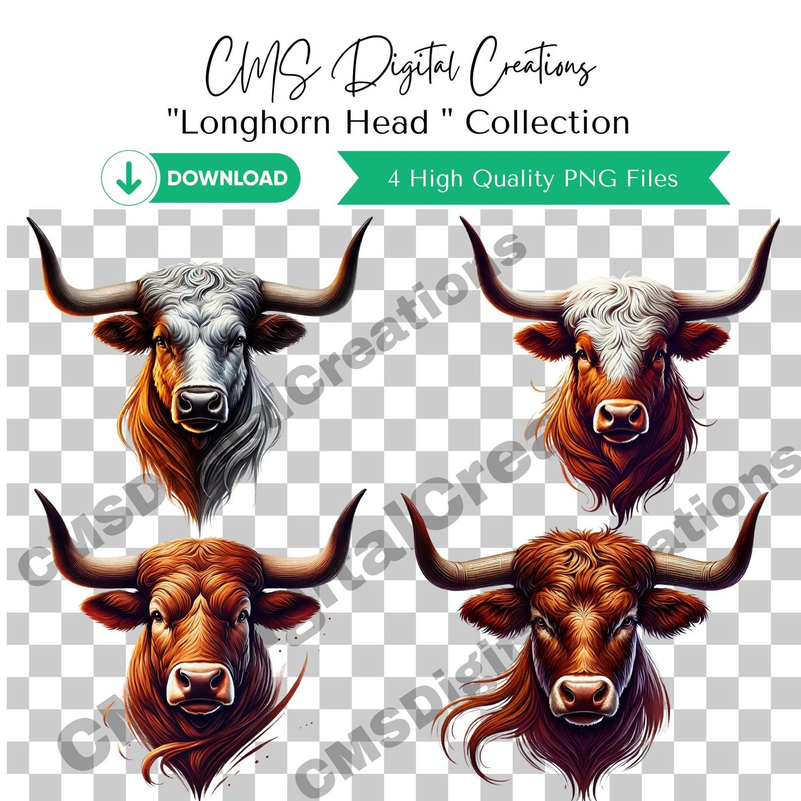Fierce Longhorn Clipart Bundle | Longhorn Clipart | Watercolor Longhorn ...