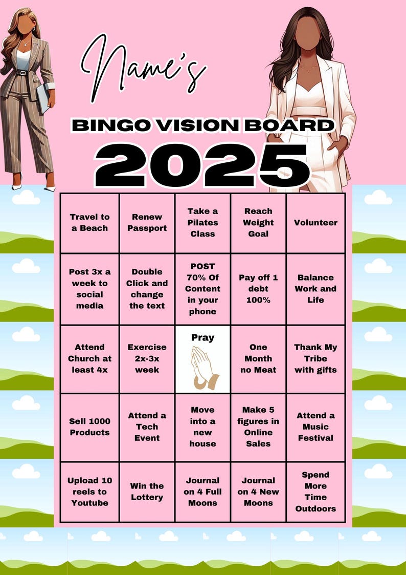 Bingo Vision Board Template | Vision Board | New Year Vision Board ...