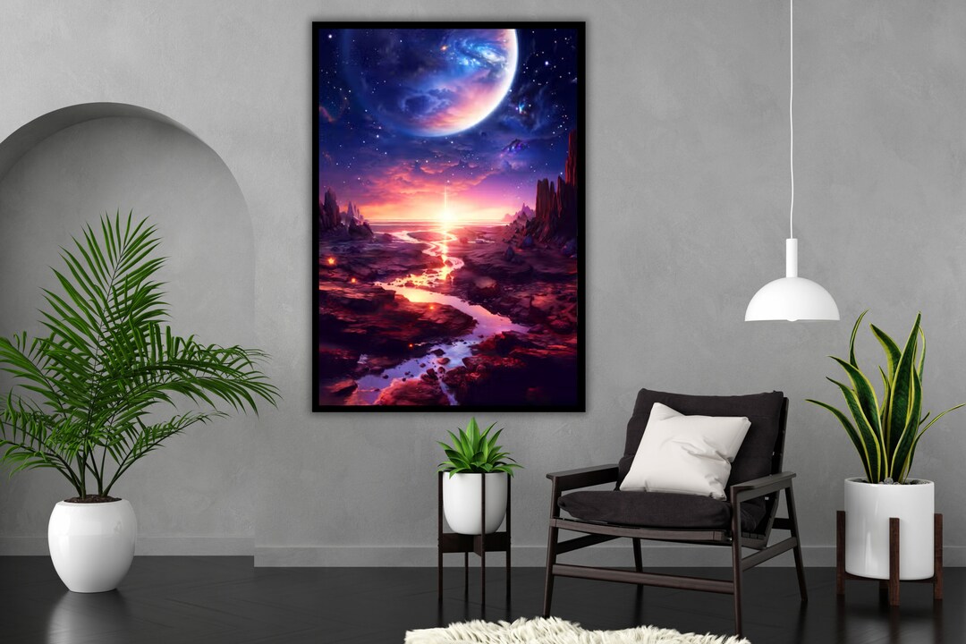 Cosmic Water Flow Art Canvas, Outer Space Wall Decor, Celestial ...