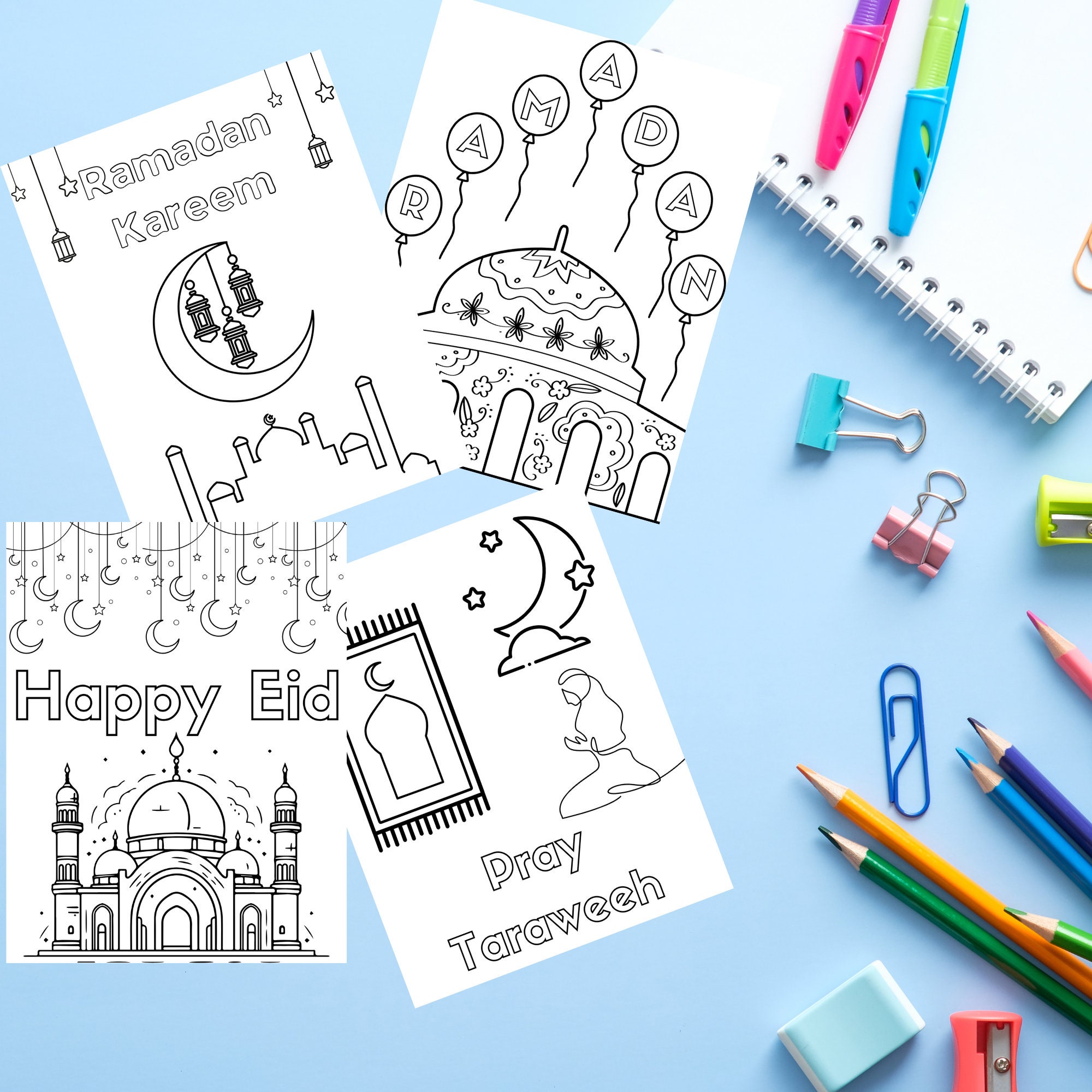 Set of 20 Ramadan and Eid Coloring Pages, Ramadan Kids Coloring Book ...