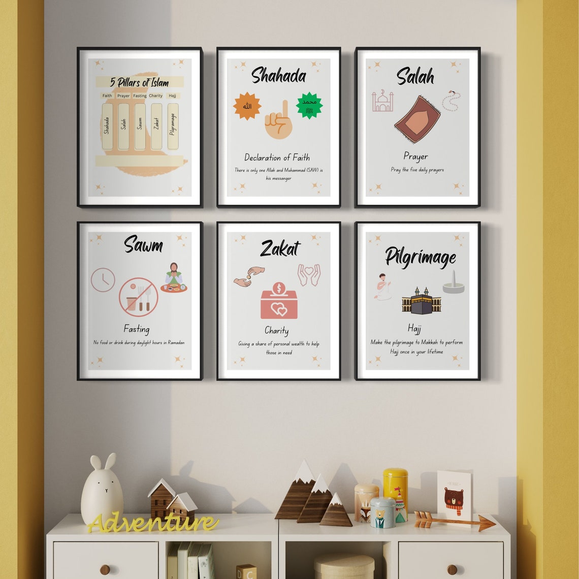 Set of 6 Islamic Educational Prints, 5 Pillars Islam, Islamic Kids ...