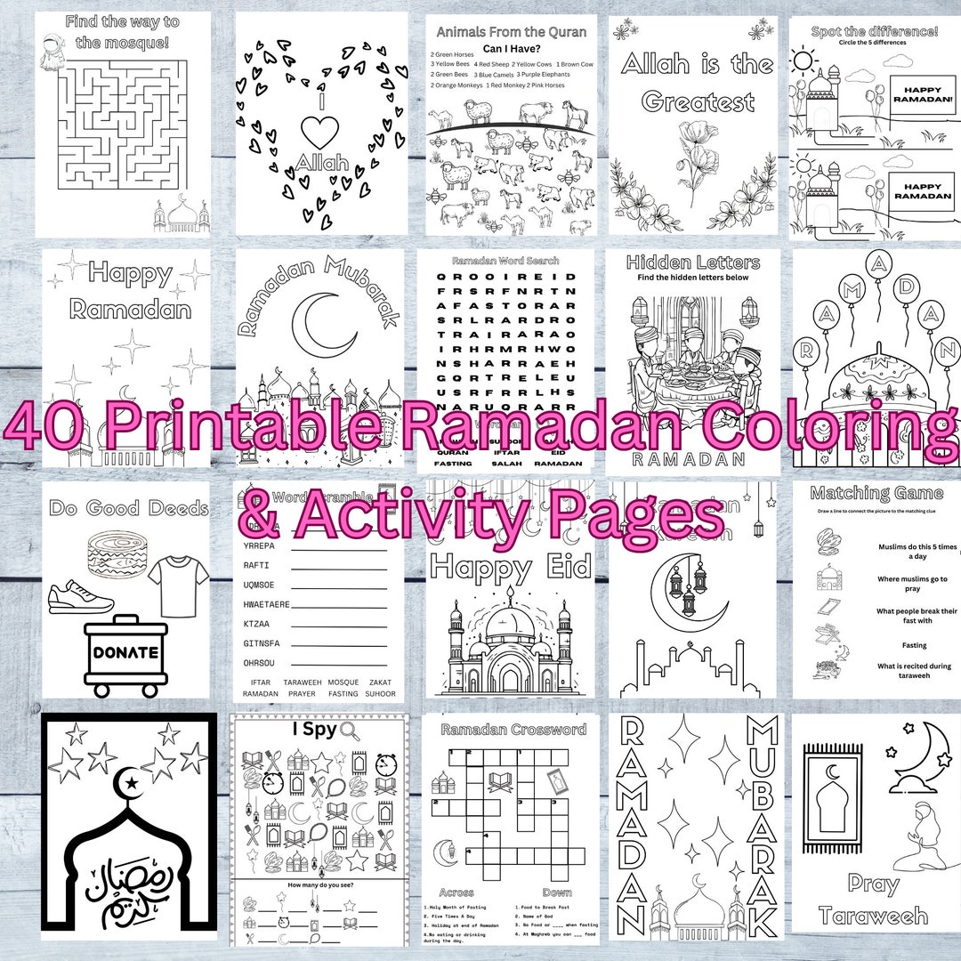 Set of 40 Ramadan and Eid Coloring Pages & Activity Pages, Ramadan Kids ...