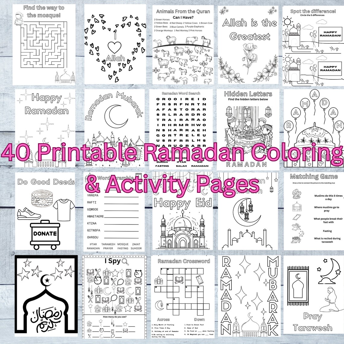 Set of 40 Ramadan and Eid Coloring Pages & Activity Pages, Ramadan Kids ...