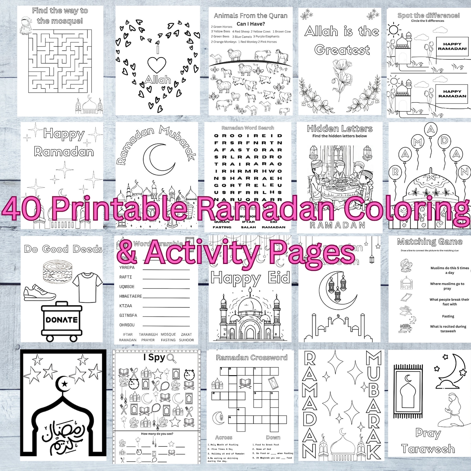 Set of 40 Ramadan and Eid Coloring Pages & Activity Pages, Ramadan Kids ...