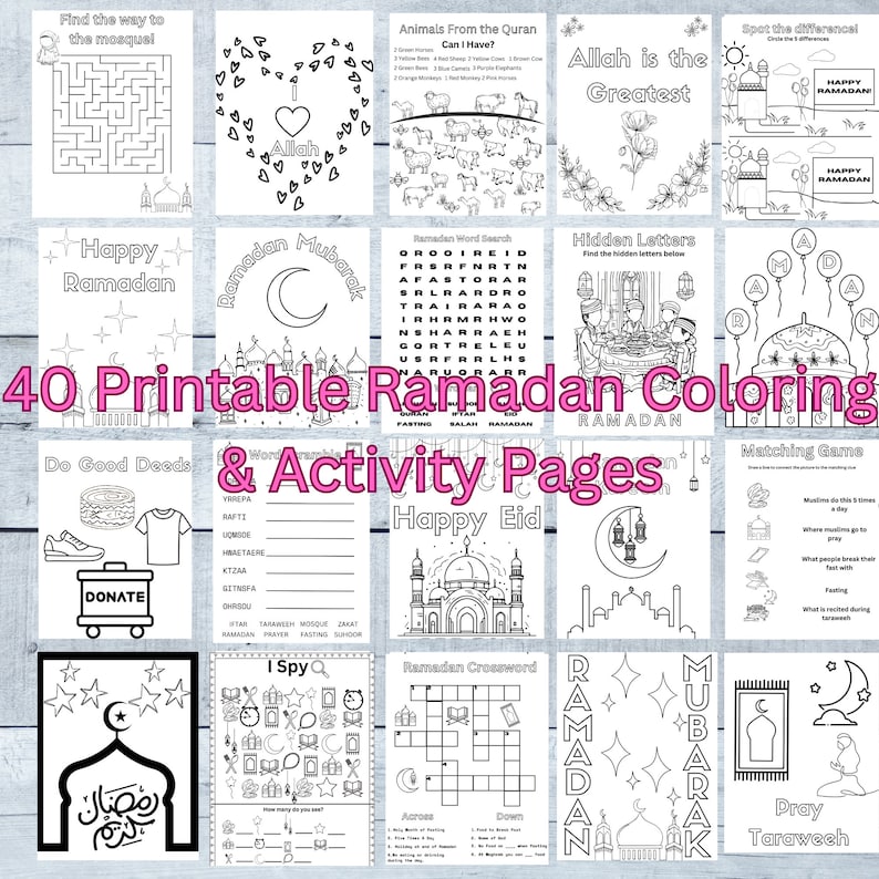 Set of 40 Ramadan and Eid Coloring Pages & Activity Pages, Ramadan Kids ...