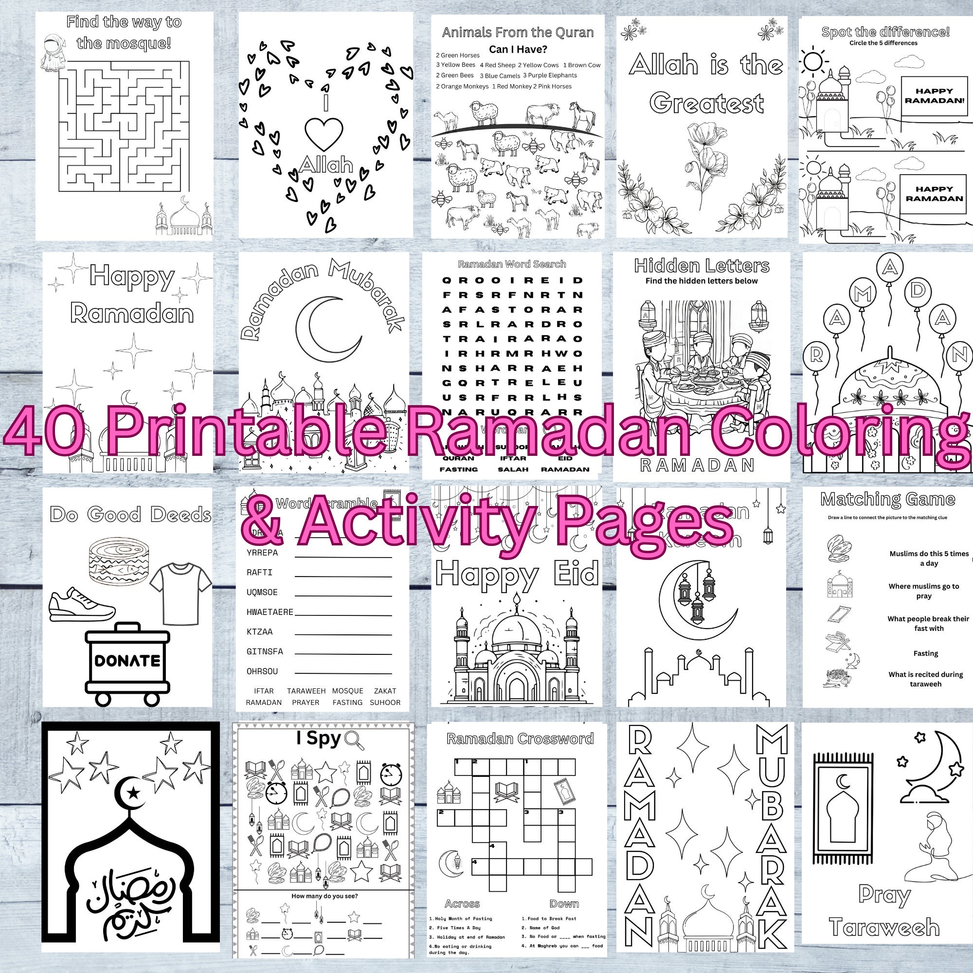 Set of 40 Ramadan and Eid Coloring Pages & Activity Pages, Ramadan Kids ...