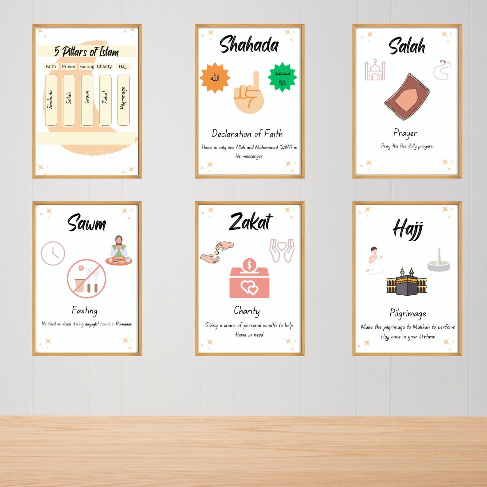Set of 6 Islamic Educational Prints, 5 Pillars Islam, Islamic Kids ...