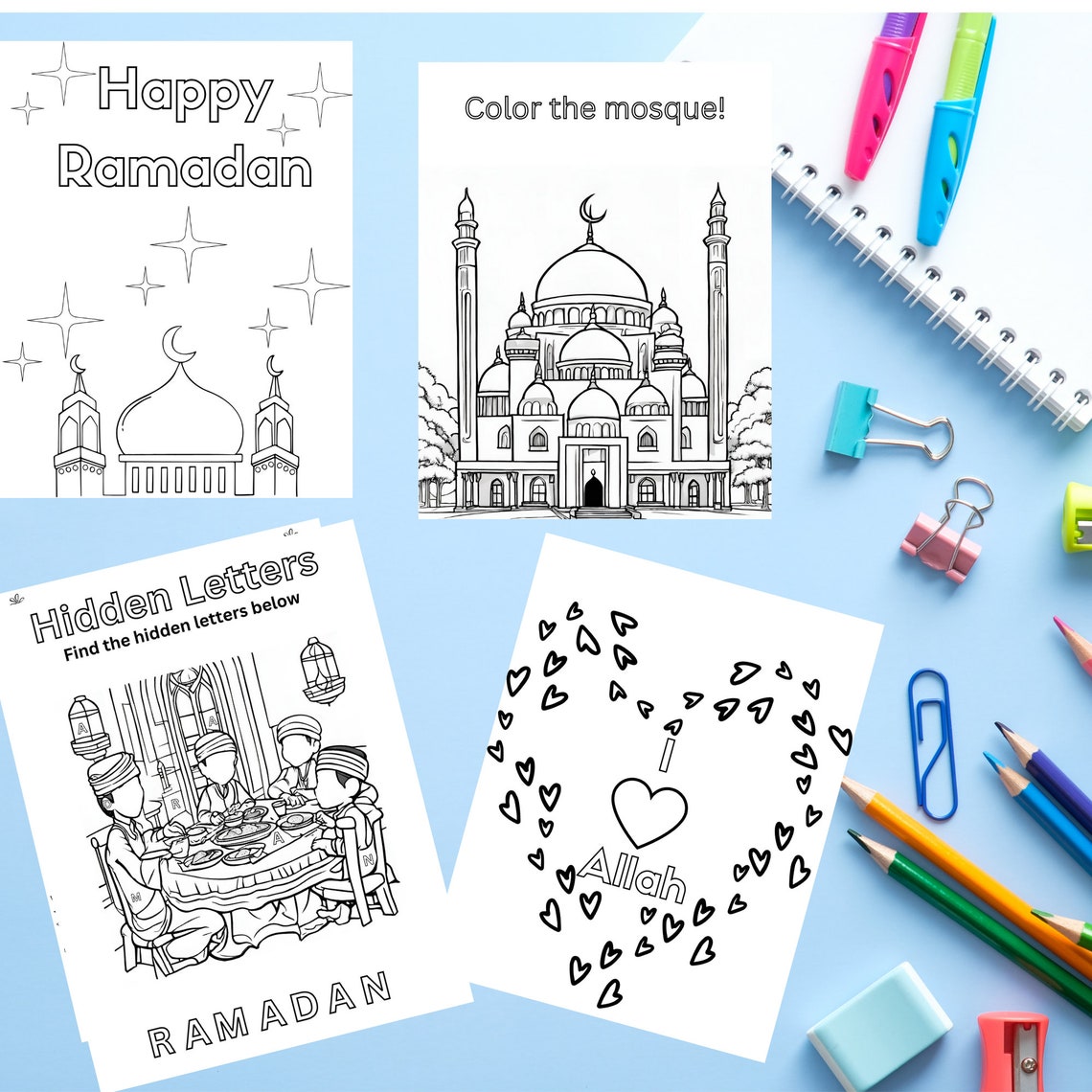 Set of 40 Ramadan and Eid Coloring Pages & Activity Pages, Ramadan Kids ...