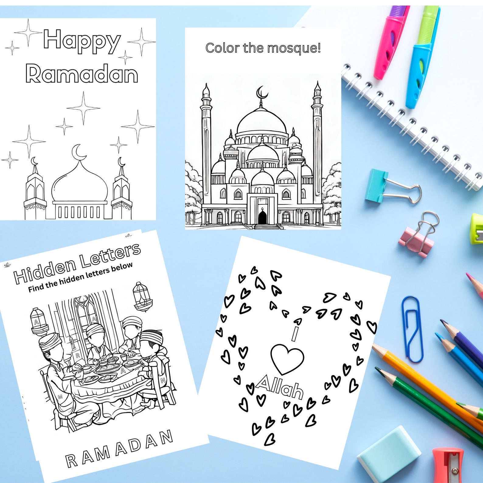 Set of 40 Ramadan and Eid Coloring Pages & Activity Pages, Ramadan Kids ...
