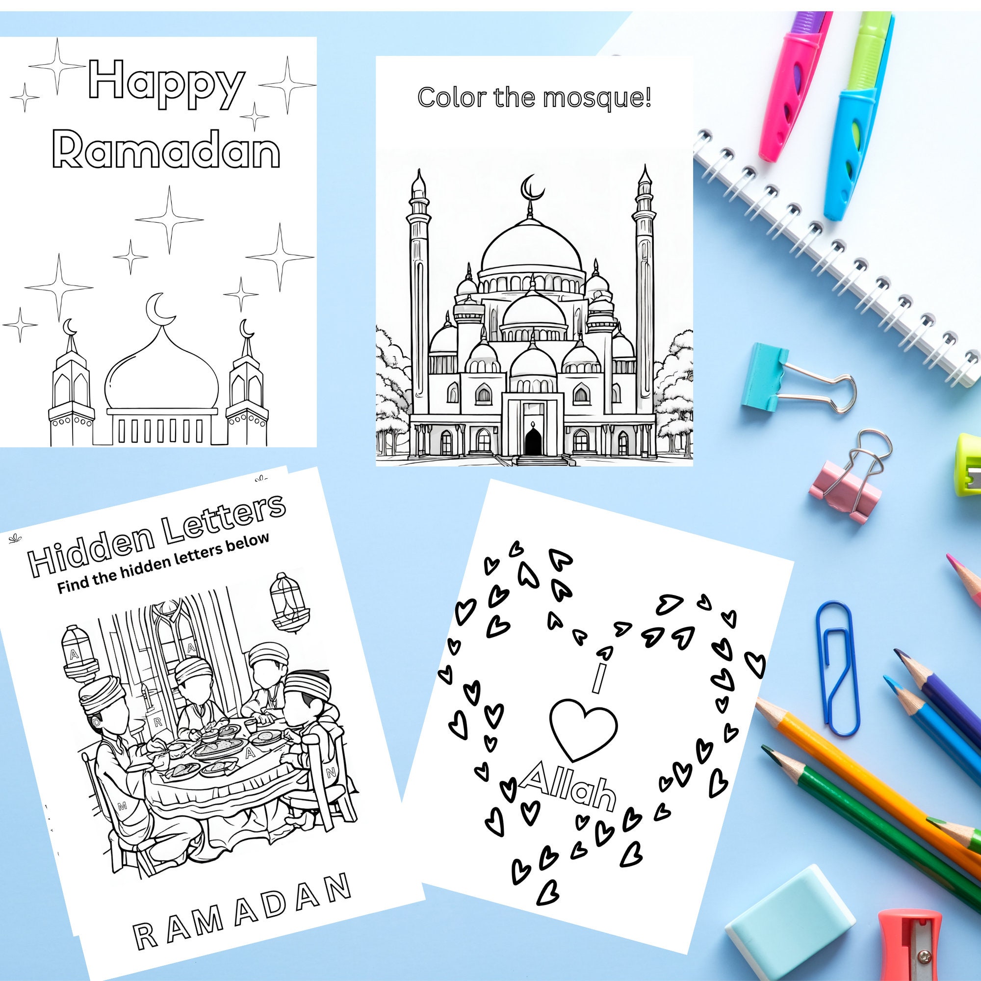 Set of 40 Ramadan and Eid Coloring Pages & Activity Pages, Ramadan Kids ...