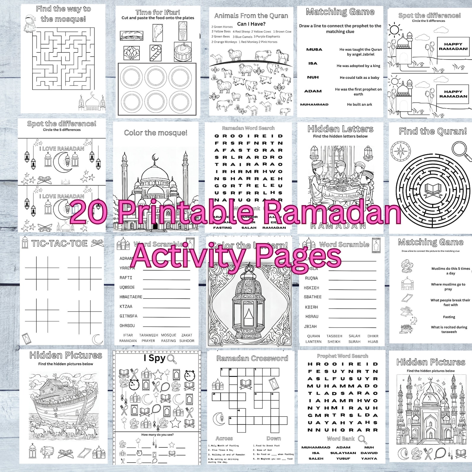 Set of 40 Ramadan and Eid Coloring Pages & Activity Pages, Ramadan Kids ...