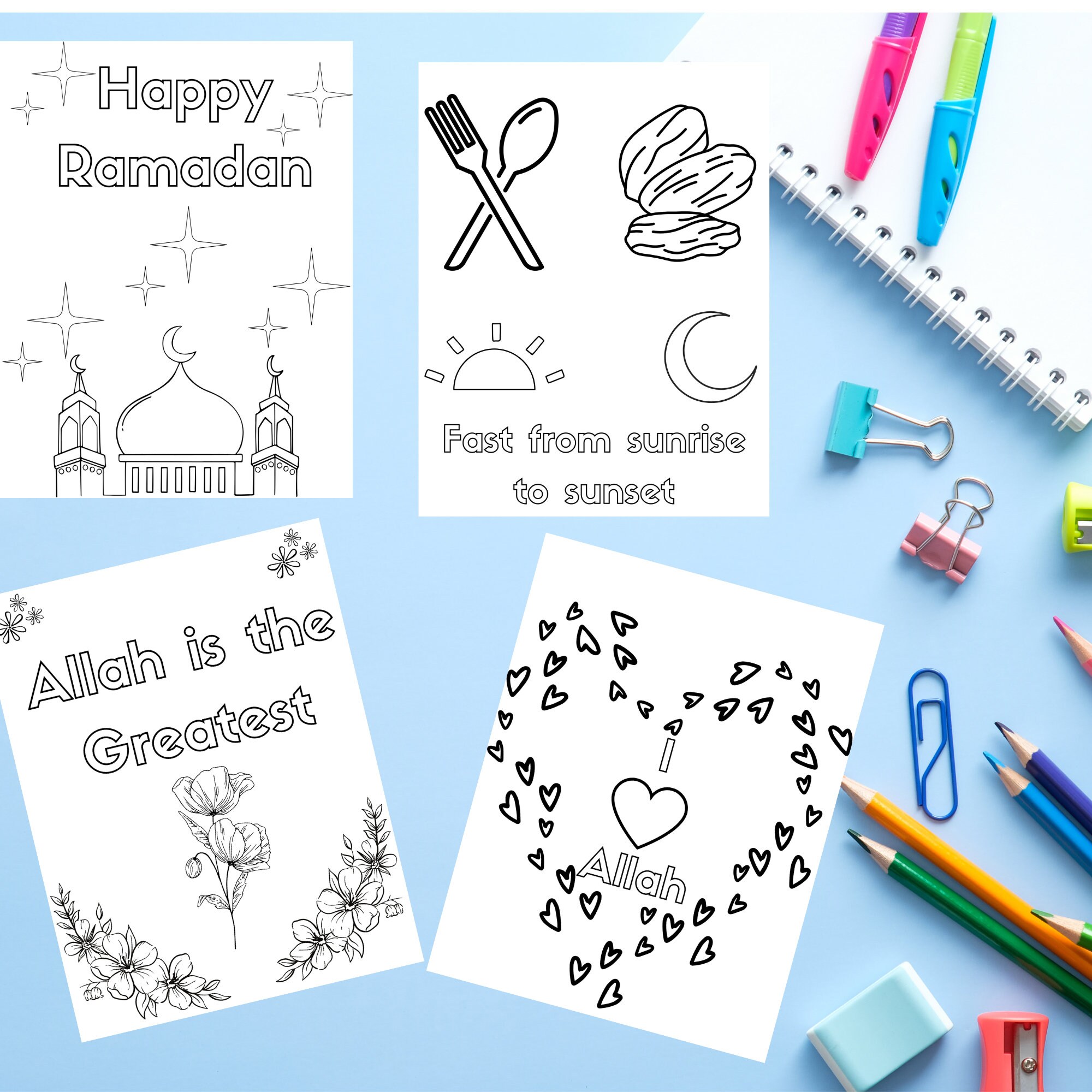 Set of 20 Ramadan and Eid Coloring Pages, Ramadan Kids Coloring Book ...