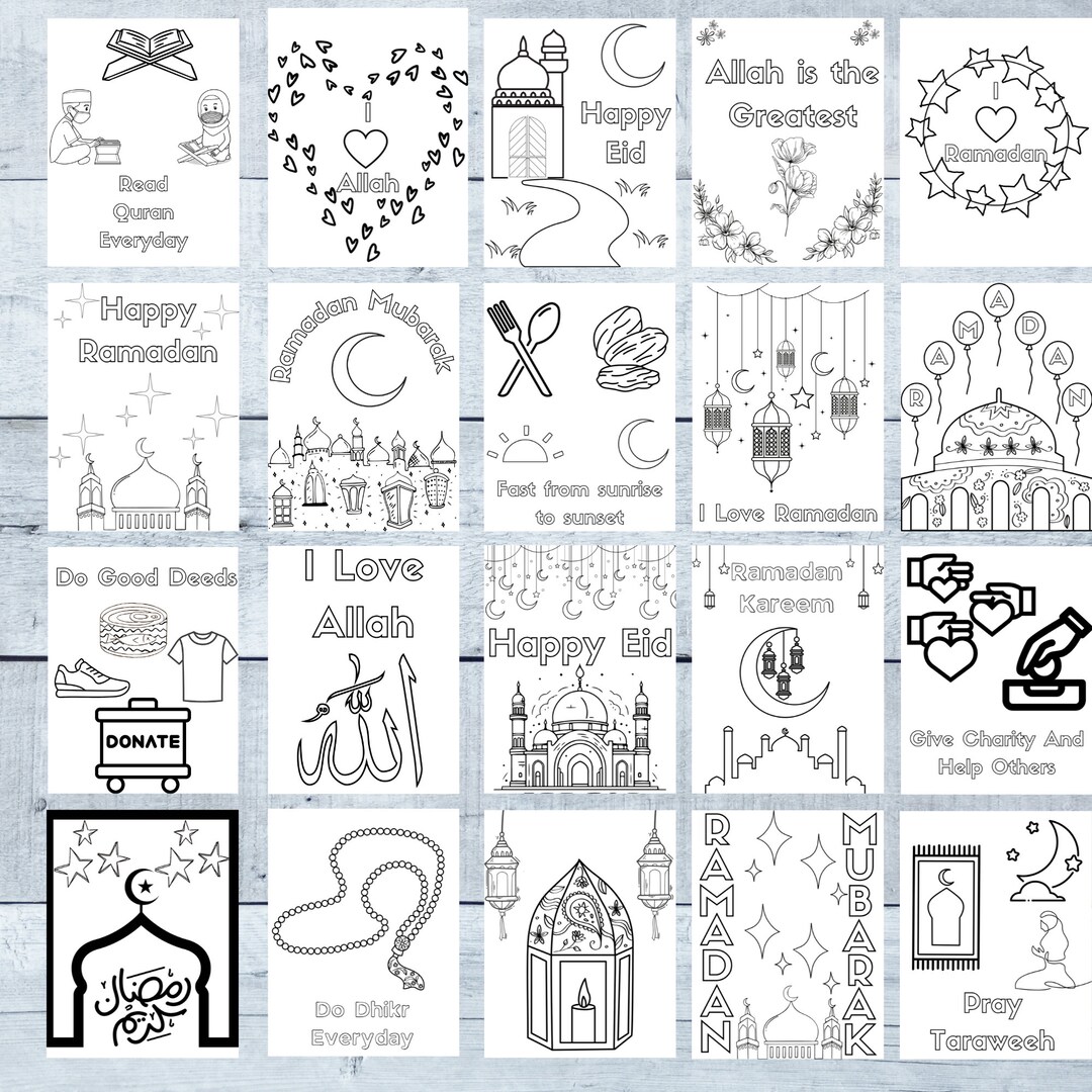 Set of 20 Ramadan and Eid Coloring Pages, Ramadan Kids Coloring Book ...