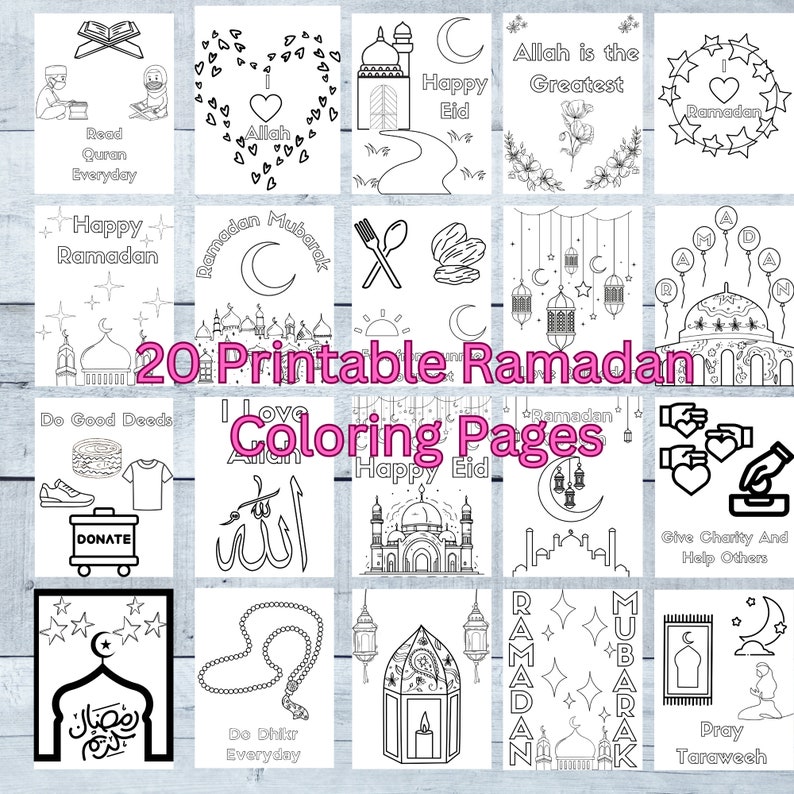 Set of 20 Ramadan and Eid Coloring Pages, Ramadan Kids Coloring Book ...