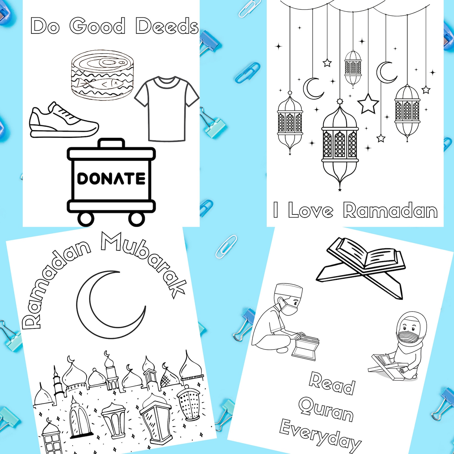 Set of 20 Ramadan and Eid Coloring Pages, Ramadan Kids Coloring Book ...