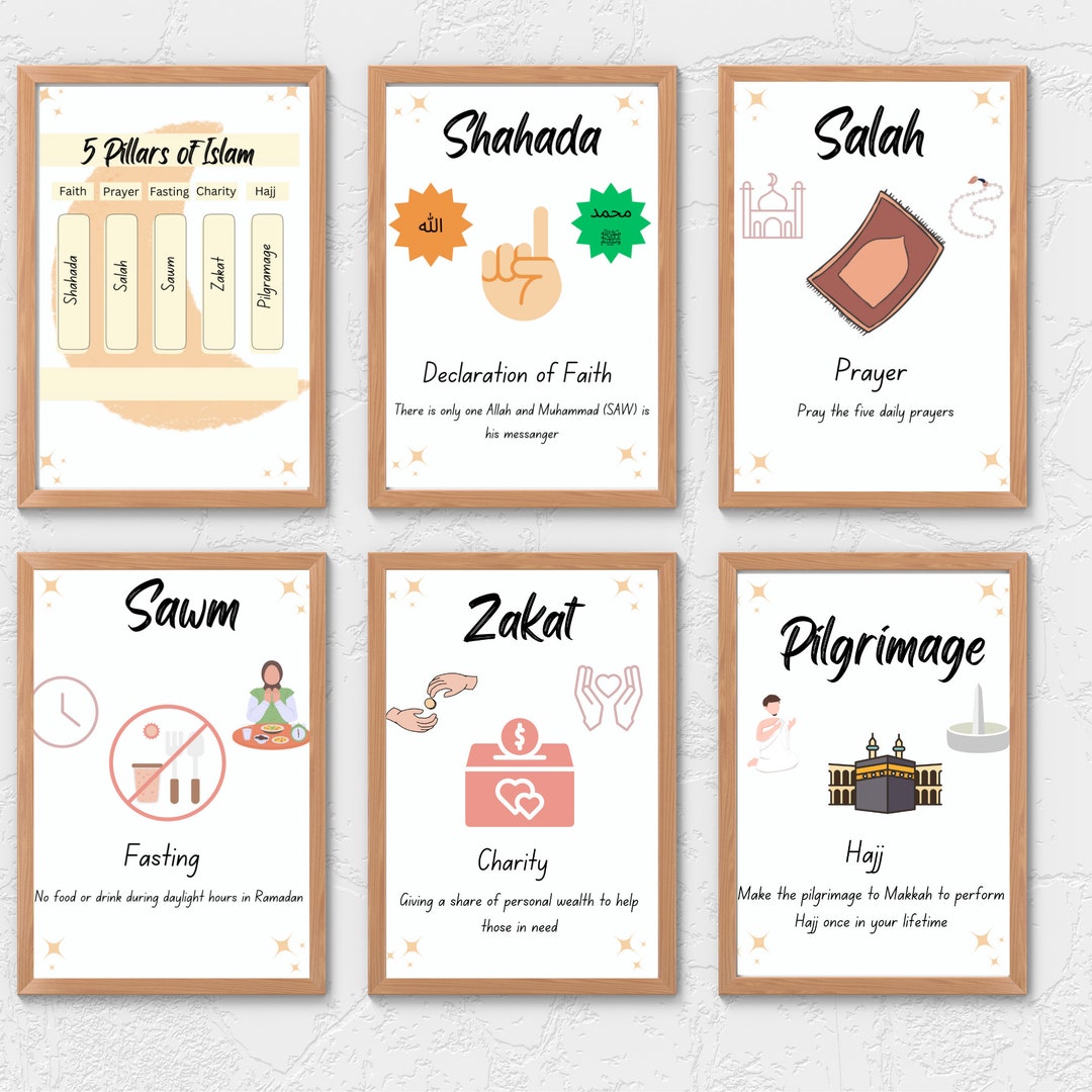 Set of 6 Islamic Educational Prints, 5 Pillars Islam, Islamic Kids ...