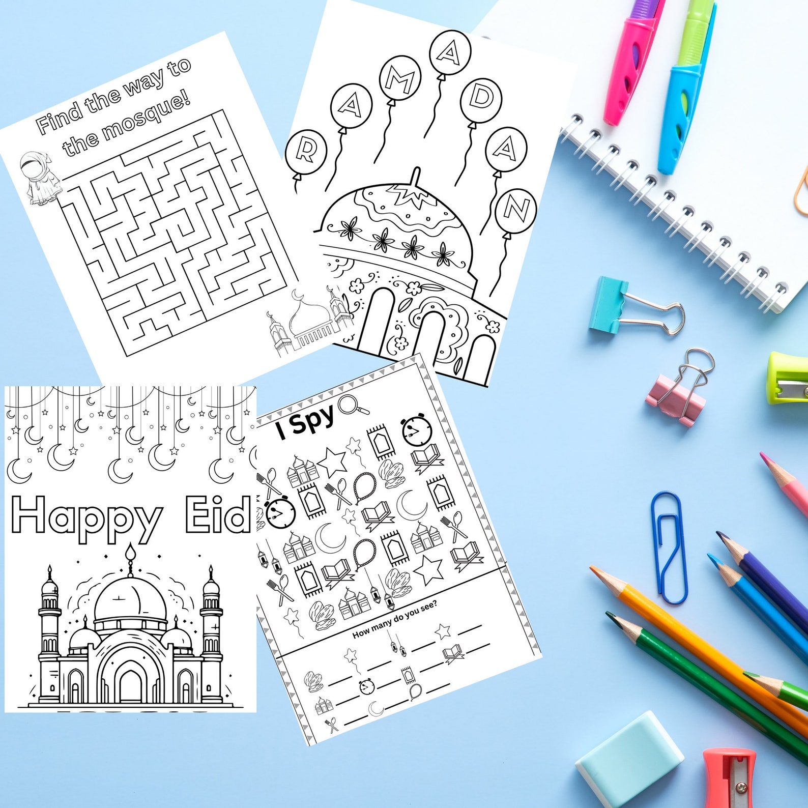 Set of 40 Ramadan and Eid Coloring Pages & Activity Pages, Ramadan Kids ...