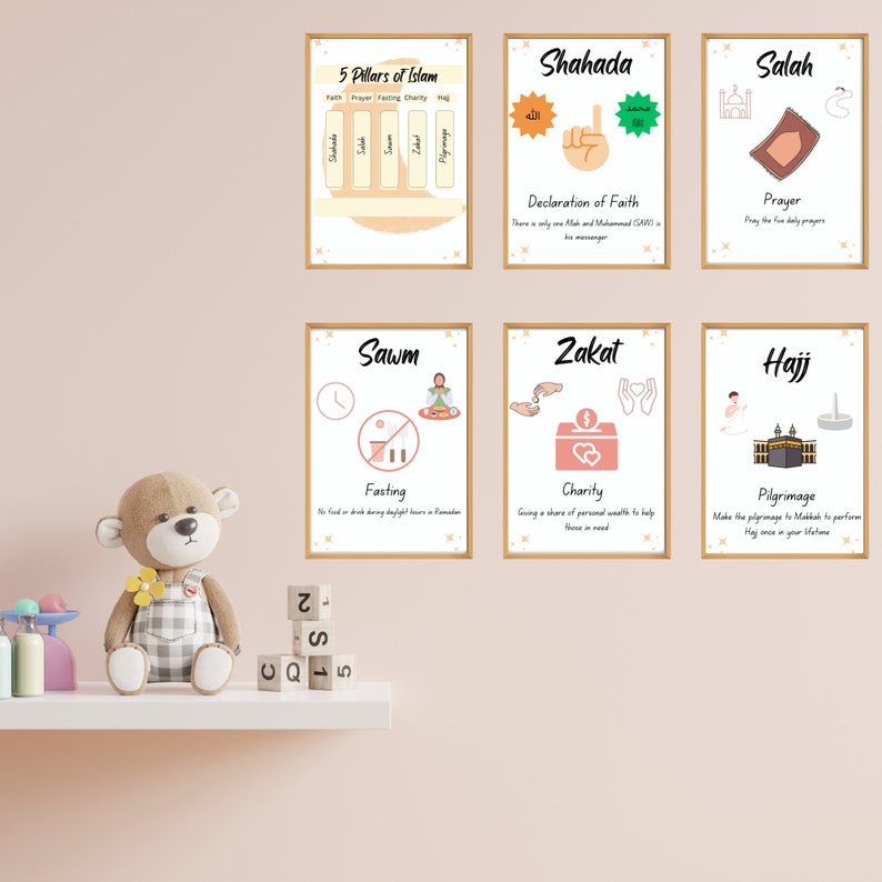 Set of 6 Islamic Educational Prints, 5 Pillars Islam, Islamic Kids ...
