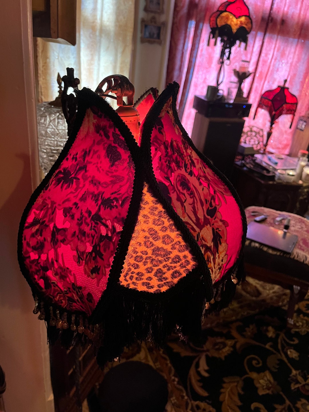 Hand Sewn Victorian Style Bridge Arm Lampshade, With Vintage Beaded ...